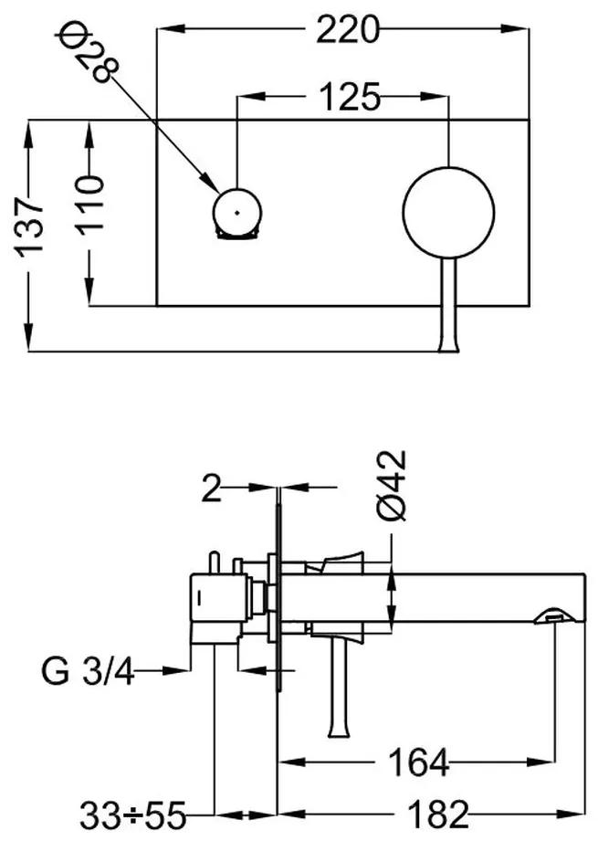 Teorema Scaccomatto - Umyvadlová baterie pod omítku, komplet, výtok 164 mm, chrom 8Y314