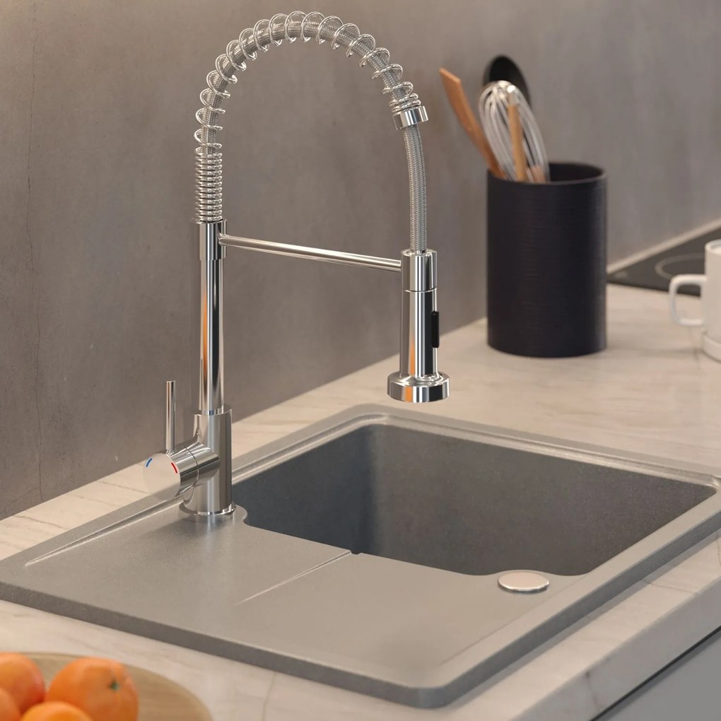 Kuchyňská dřezová baterie QUADRON SALMA NEW s pružinovou hadicí a sprchou chrom