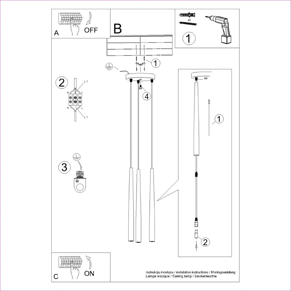 Závěsné svítidlo Bliss, 3x černé kovové stínítko,