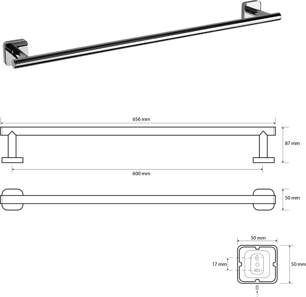 Sapho Sapho, INSIA držák ručníků 600 mm, chrom