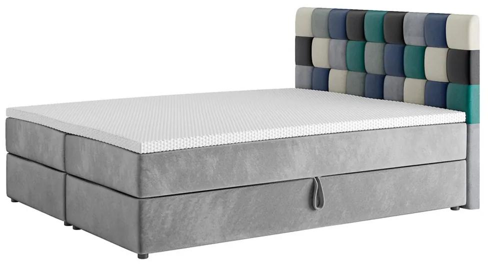 Čalouněná postel boxspring LEMON + topper, 180x200, itaka 14/modrá