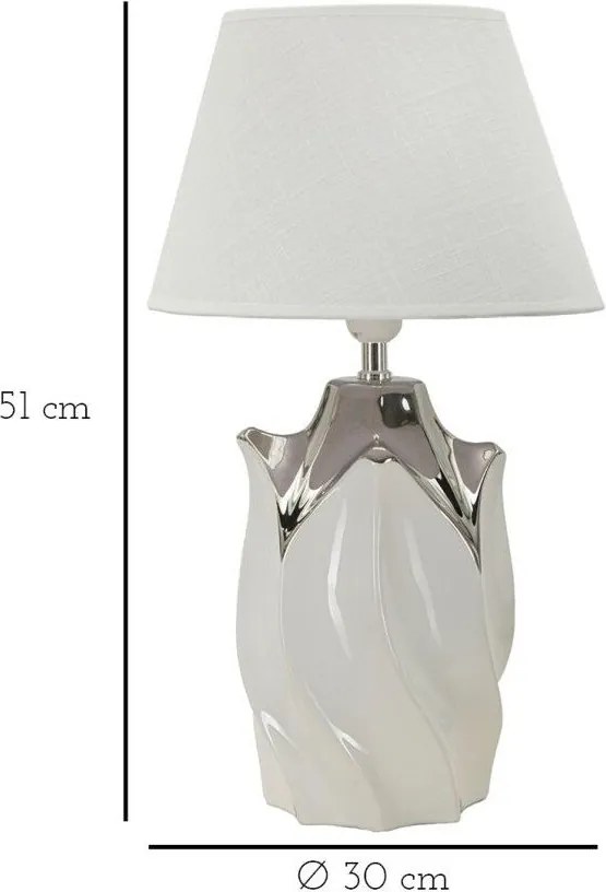 Bílá/ve stříbrné barvě keramická stolní lampa s textilním stínidlem (výška 51 cm) Shiney – Mauro Ferretti