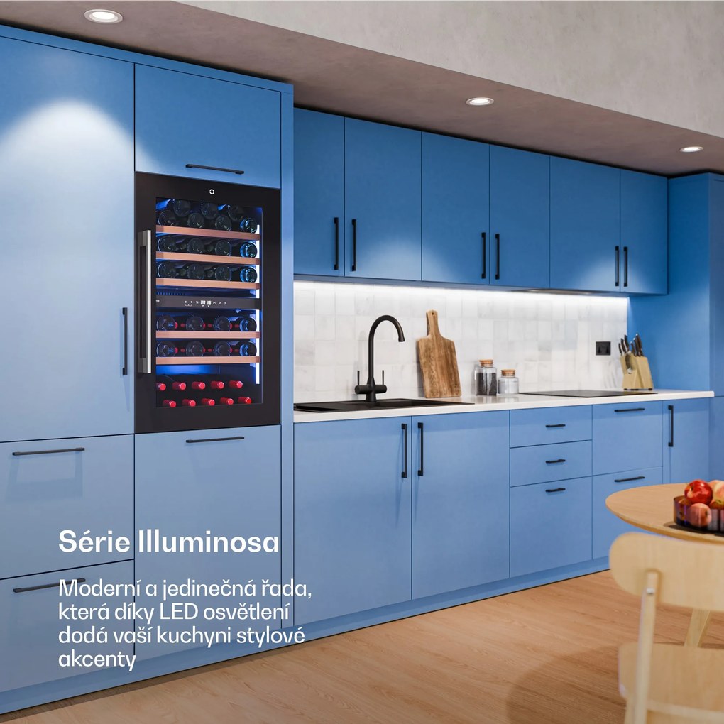 Klarstein Illuminosa vestavná vinotéka | Dualzone | UV ochrana | 143 litrů | 57 lahví | 60 cm