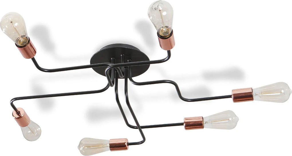 Light for home - Lustr přisazený ke stropu 20207 "ELECTRICO", 6x60W, E27, černá, měď