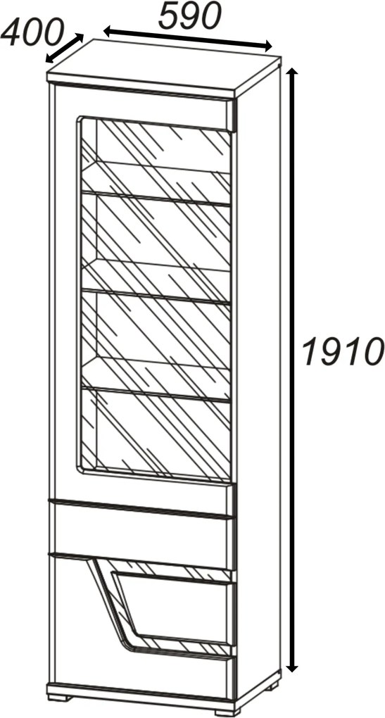 Sconto Vitrína BONN jilm matný/černá, levé provedení