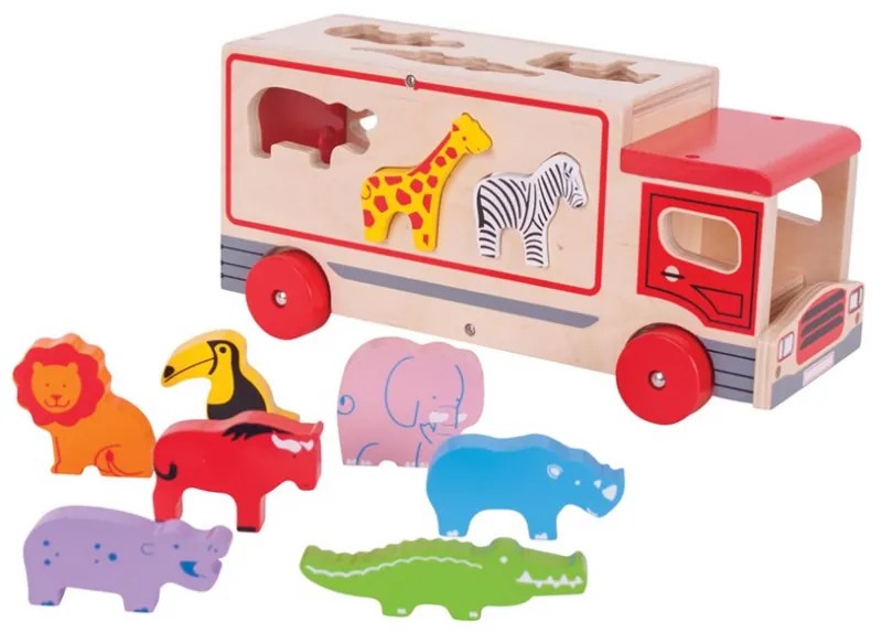 Bigjigs Toys Dřevěné auto se zvířátky safari