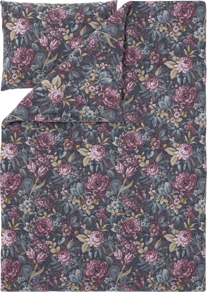 Livarno® Ložní povlečení Renforcé, 140 x 200 cm, 70 x 90 cm (Květiny/antracit)