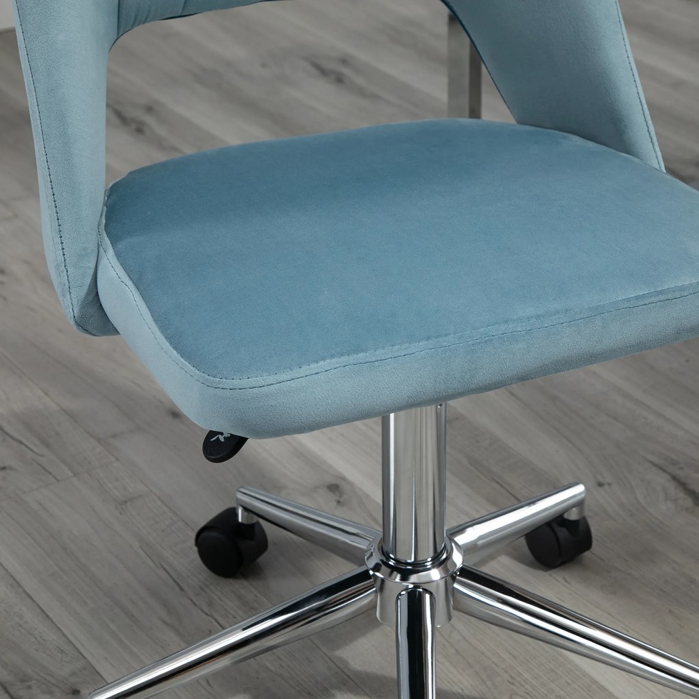Výškově nastavitelná otočná židle Vinsetto do obývacího pokoje a kanceláře, sametová v modré barvě, ergonomická kancelářská židle pro pohodlí