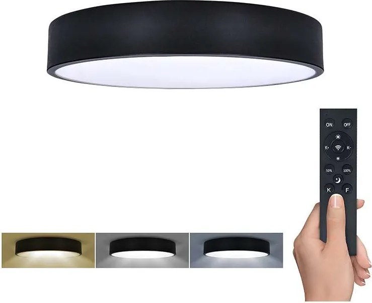 LED stropní světlo s dálkovým ovládáním Lecce nastavitelné, 2300 lm - průměr 30 cm, černá