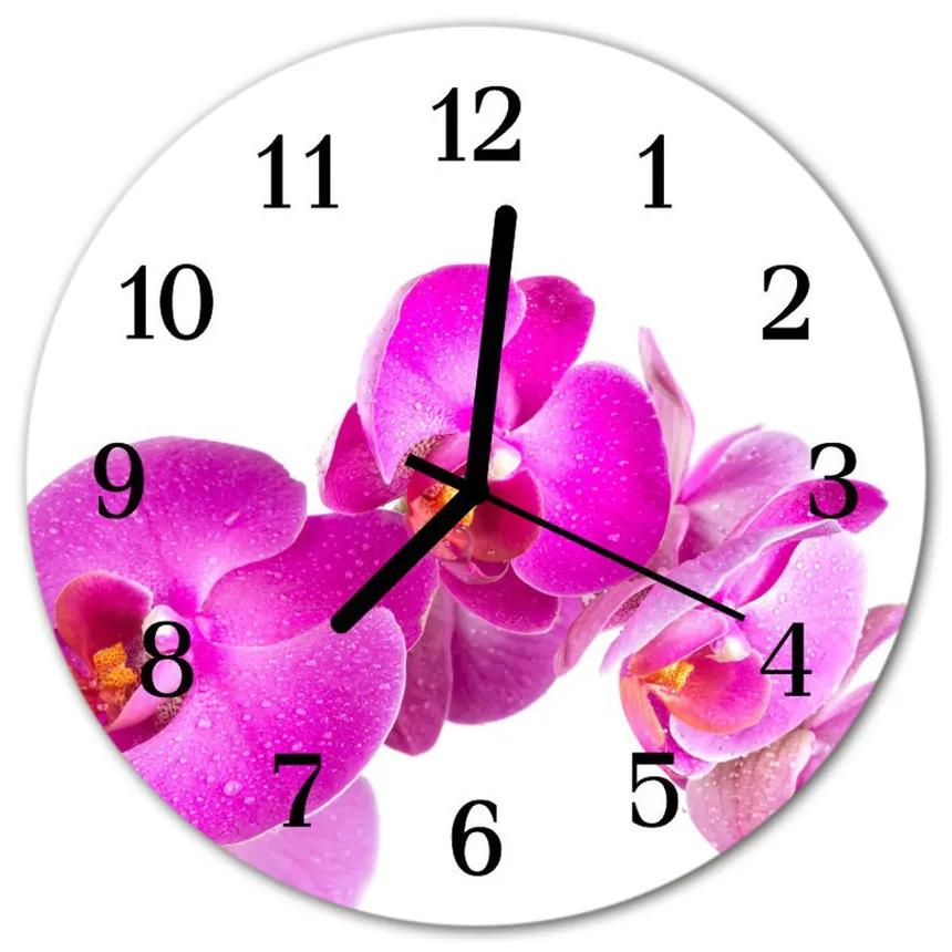 Nástenné skleněné hodiny orchidej