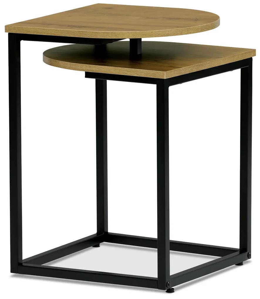 Odkládací stolek CT-609 OAK, 40x40 cm, MDF laminovaná, divoký dub, kov černý matný lak