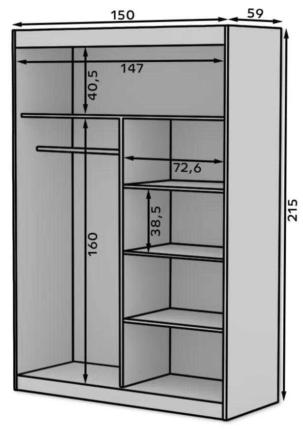 Šatní skříň s posuvnými dveřmi Esti - 150 cm Barva: Černá