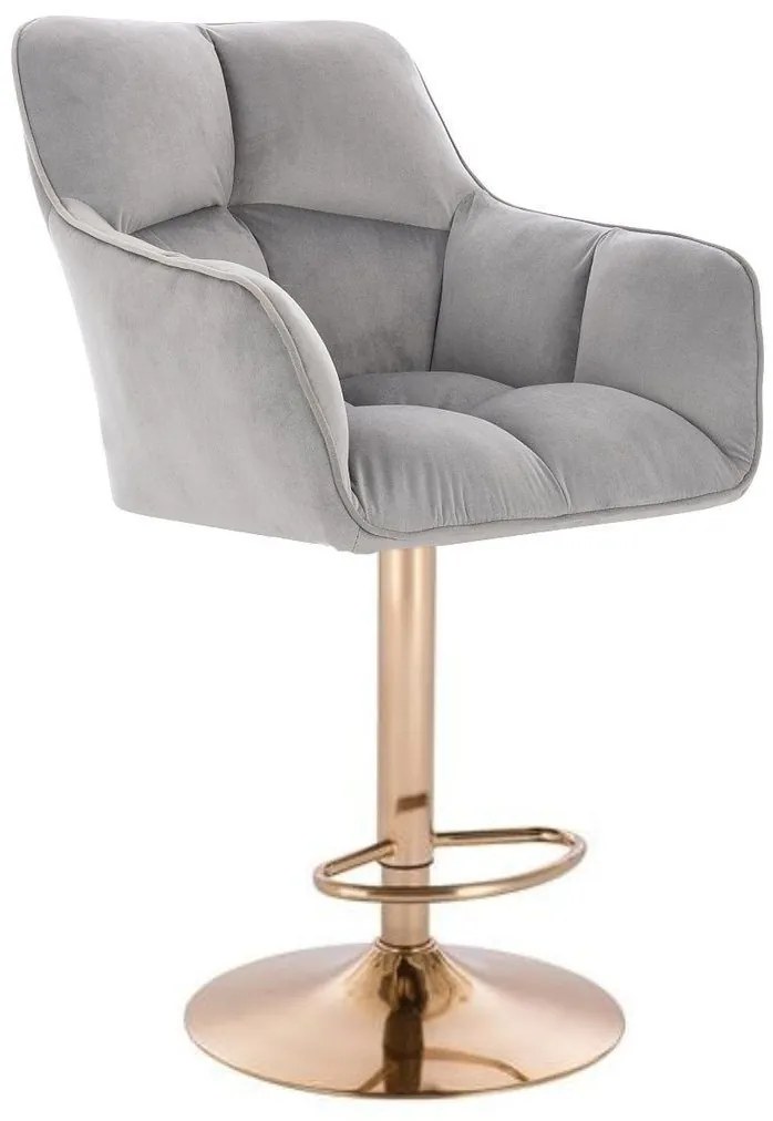 LuxuryForm DESIGN Barová židle AMALFI VELUR na zlaté kulaté podstavě - světle šedá