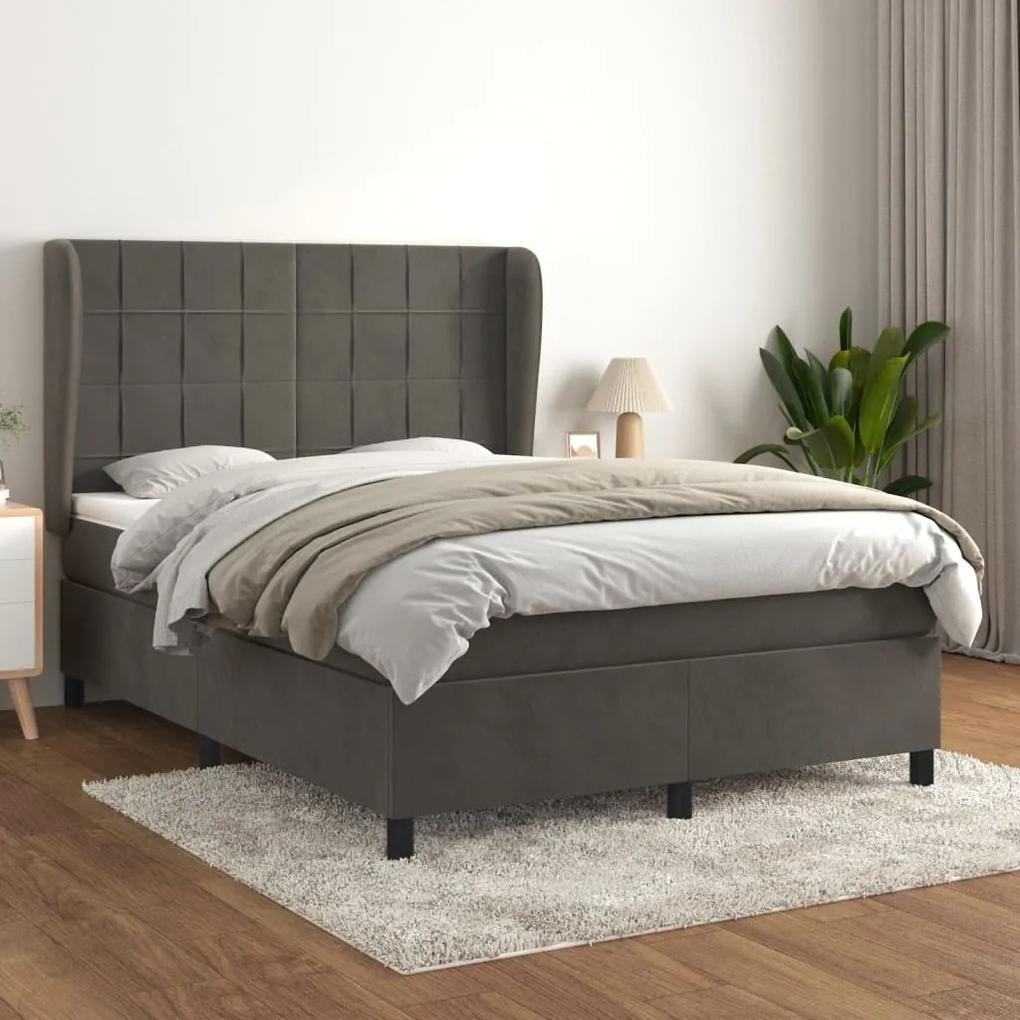 Box spring postel s matrací tmavě šedá 140x200 cm samet,  3129214