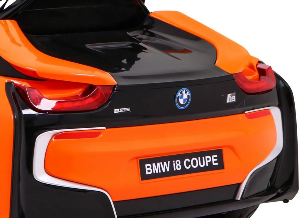 Ramiz Elektrické autíčko BMW i8 Lift oranžové + dálkové ovládání + pomalý rozjezd + 3bodové pásy + MP3 USB + LED