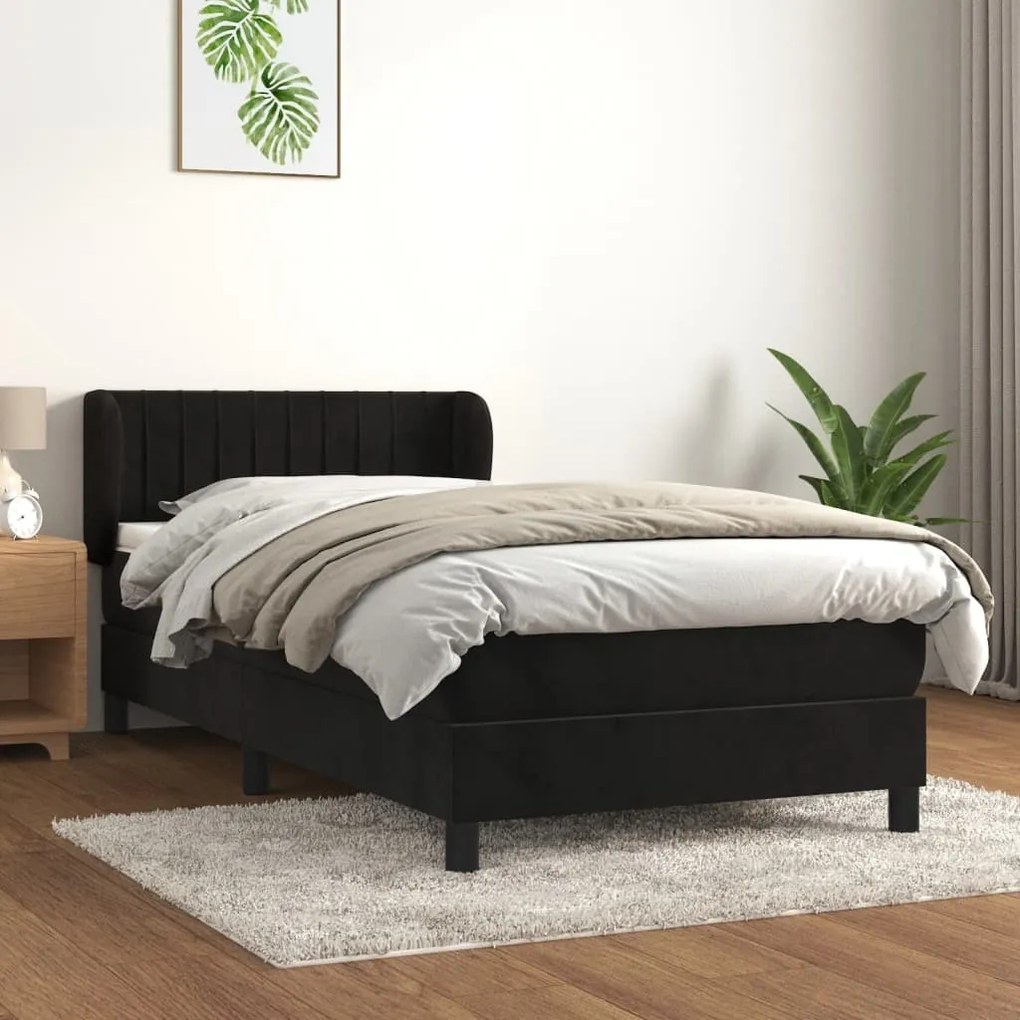 vidaXL Box spring postel s matrací 80 x 200 cm samet [3127577] Barva: Černá