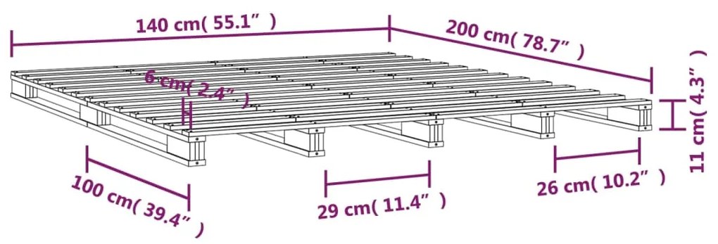 Postel z palet bílá 140 x 200 cm masivní borové dřevo