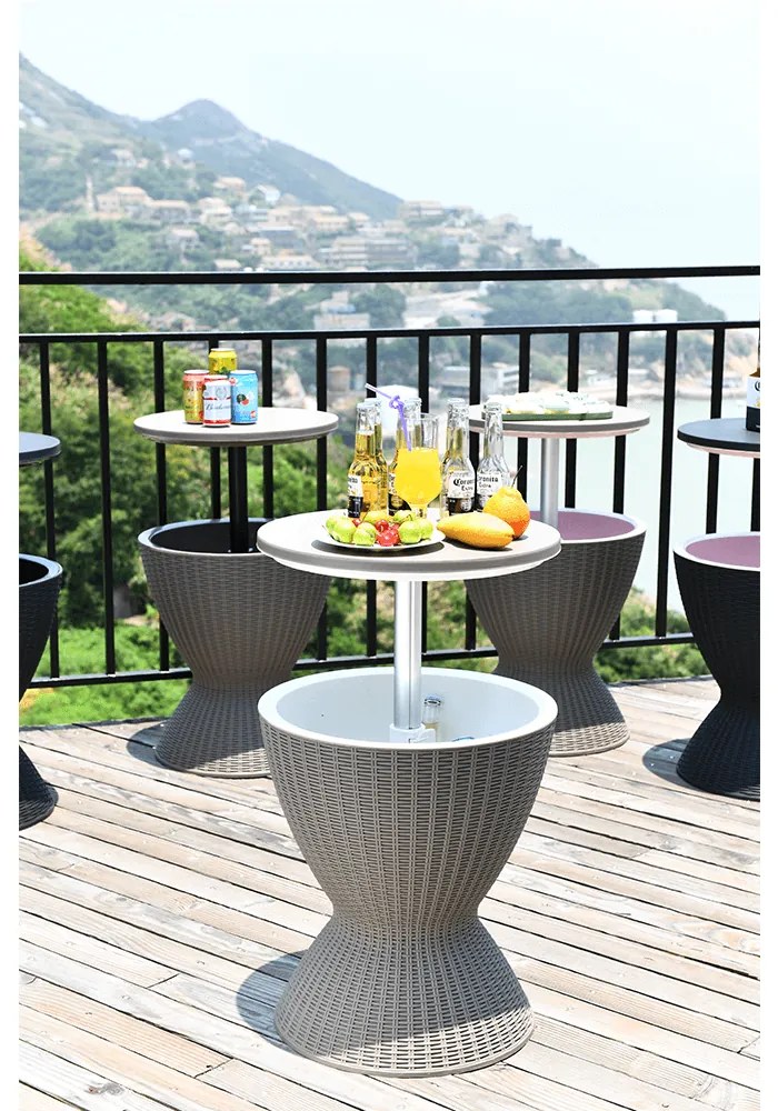 Zahradní chladící stolek FABIR plast polypropylen šedý s ratanovým designem