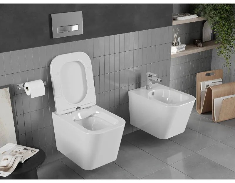 Mexen Teo závěsná wc mísa Rimless s tenkým toaletním sedátkem Slim z duroplastu, bílá - 30850600