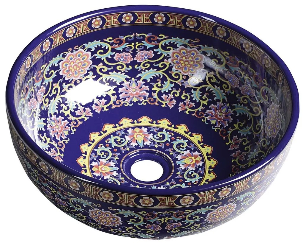 PRIORI keramické umyvadlo, průměr 40,5cm, 15,5cm, fialová s ornamenty PI022