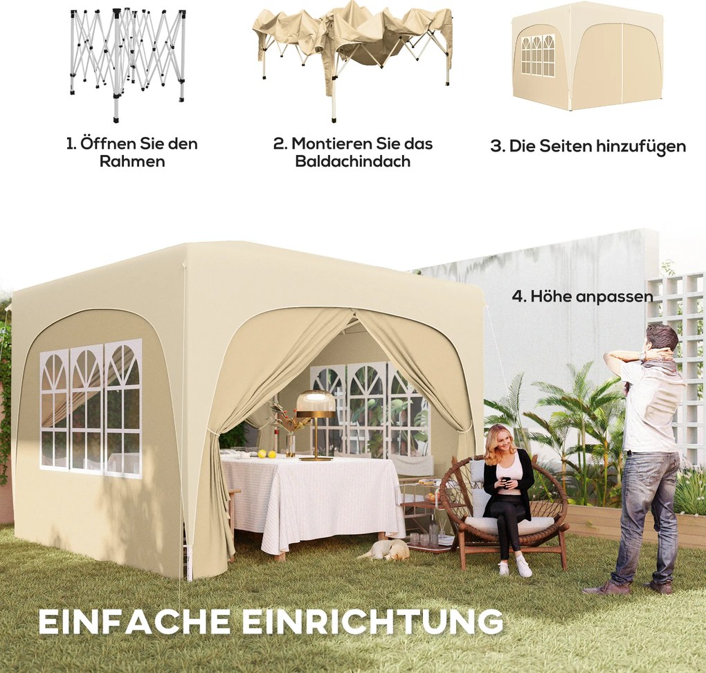Outsunny altán 3x3m, vodoodpudivý stabilní zimní pop-up skládací altán, UV ochrana 50+, skládací párty stan zahradní stan se 4 bočními panely taška z…