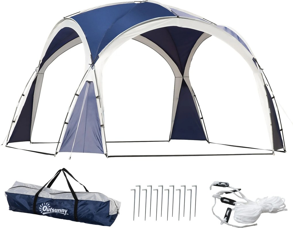 Outsunny Zahradní Altán 3,5 x 3,5m s Háčkovými Dveřmi, Ochrana proti Dešti s Pevnými Ocelovými Sloupy, Zahradní Gazebo s UV Ochrannou, Slunečník na Ke
