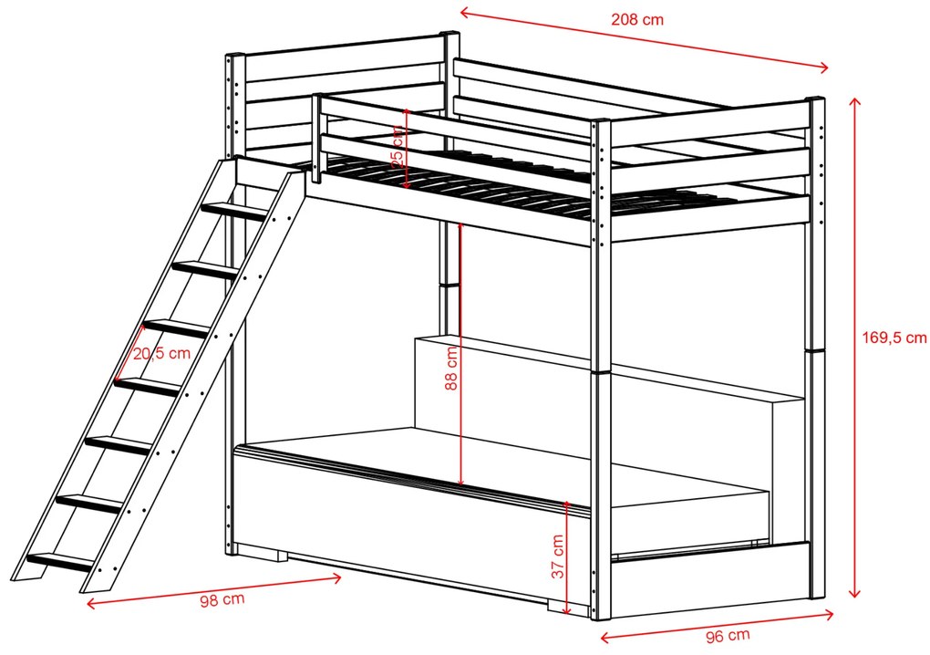Legno Dětská patrová postel Sofie bílá s béžovou rozkládací pohovkou Rozměr (cm): 90x200/140x200, Barva látky: Béžová POSO