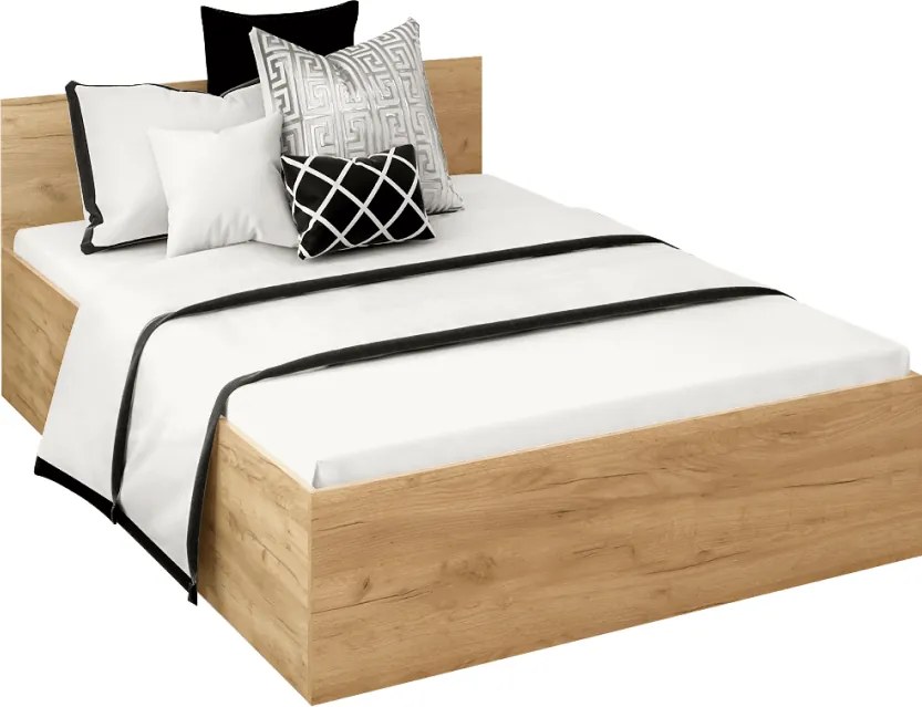 Postel s kovovým roštem a úložným prostorem, 140x200, dub craft zlatý, DOLI