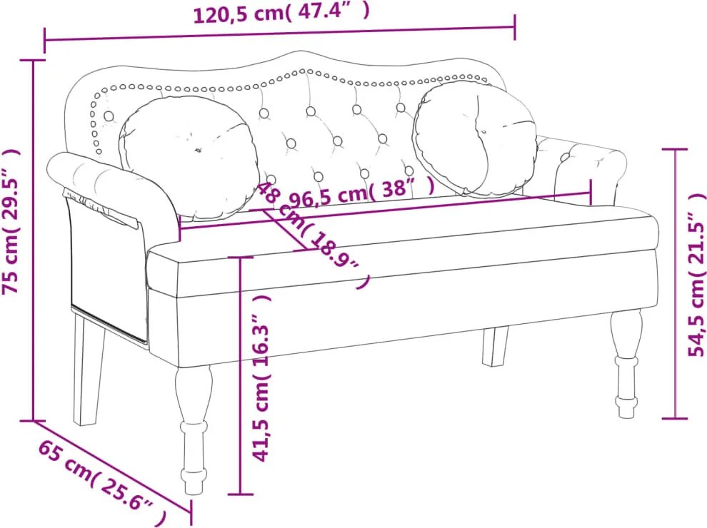 vidaXL Lavice s polštáři 120,5 x 65 x 75 cm samet [372140] Barva: Černá