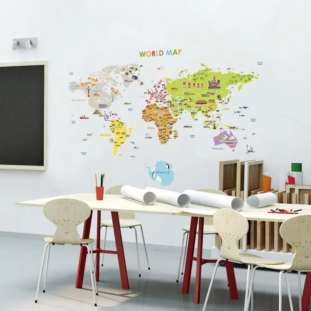 Dětská samolepka na zeď 120x150 cm Giant World Map – Ambiance