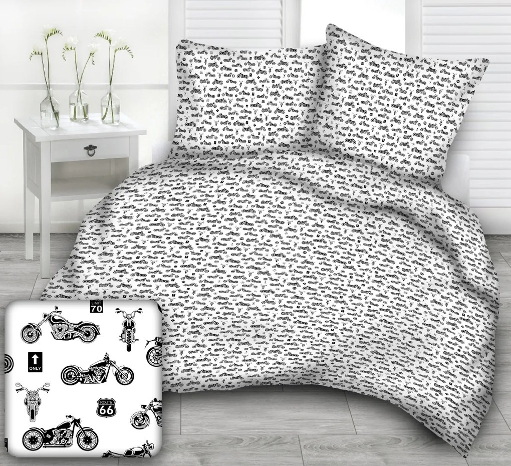 Povlečení bavlněné Motorky TiaHome - 1x Polštář 90x70cm, 1x Přikrývka 140x200cm