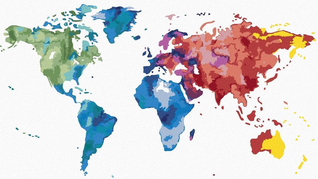 zuty zuty - malování podle čísel - barevná mapa světa ii, 40x50 cm, plátno+rám