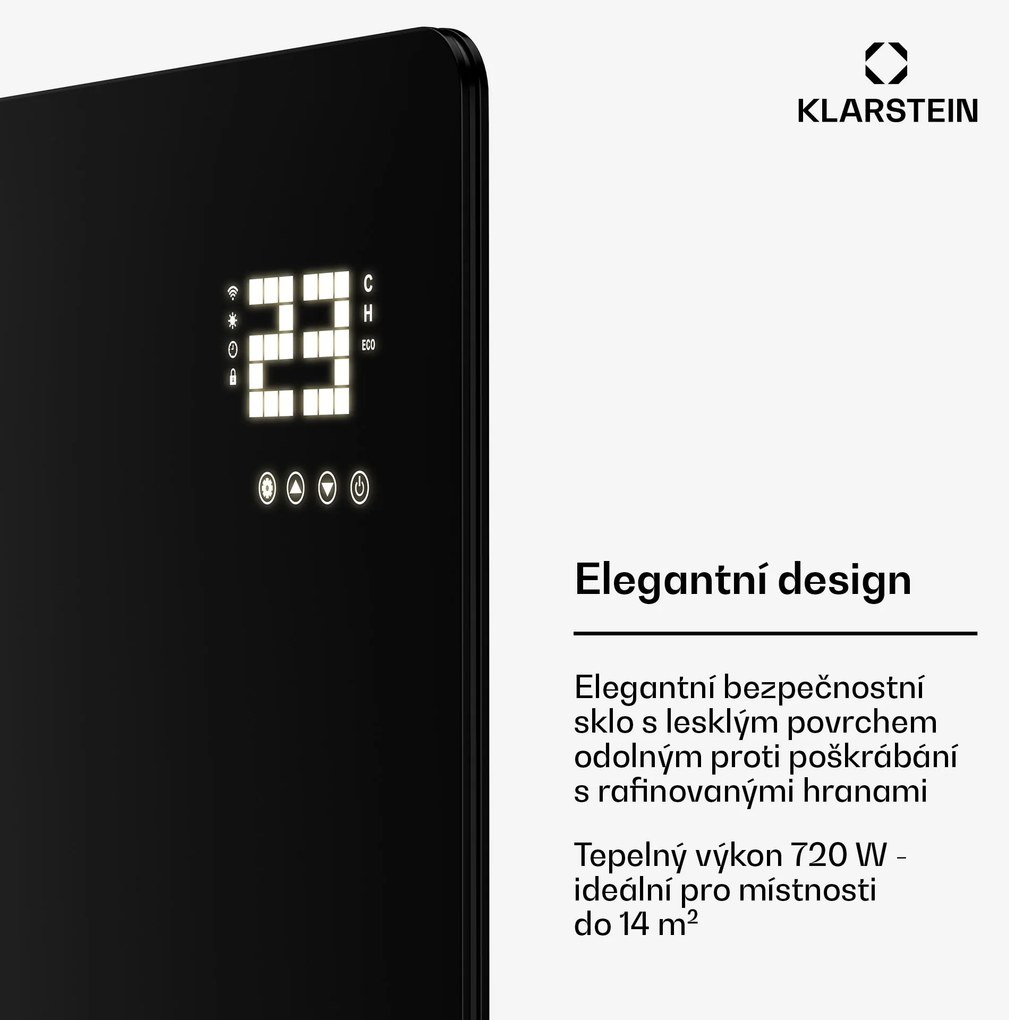 Klarstein Wonderglass infračervený panel | 720 W | 3 - 7 m² | Moderní skleněný design | 120 cm x 68 cm
