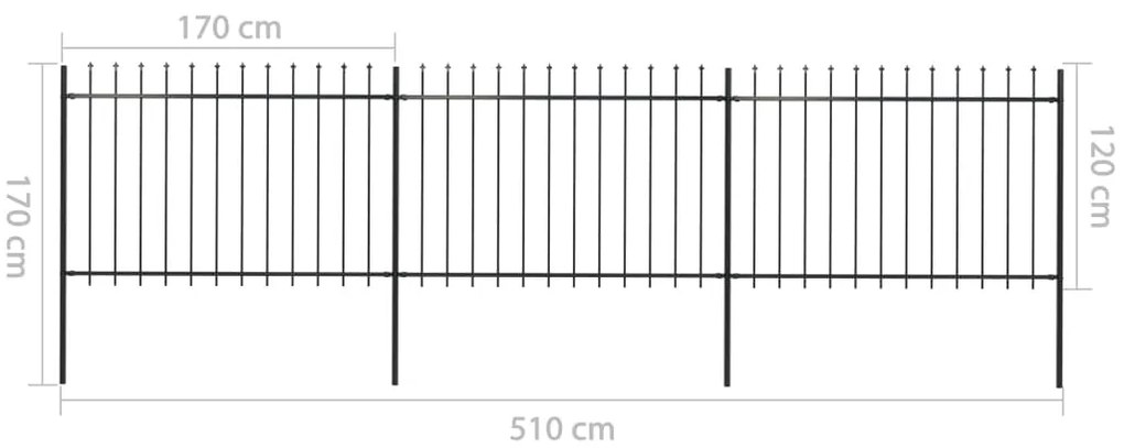 vidaXL Marketos Zahradní plot s kopím nahoře ocelový 537 x 120 cm černý