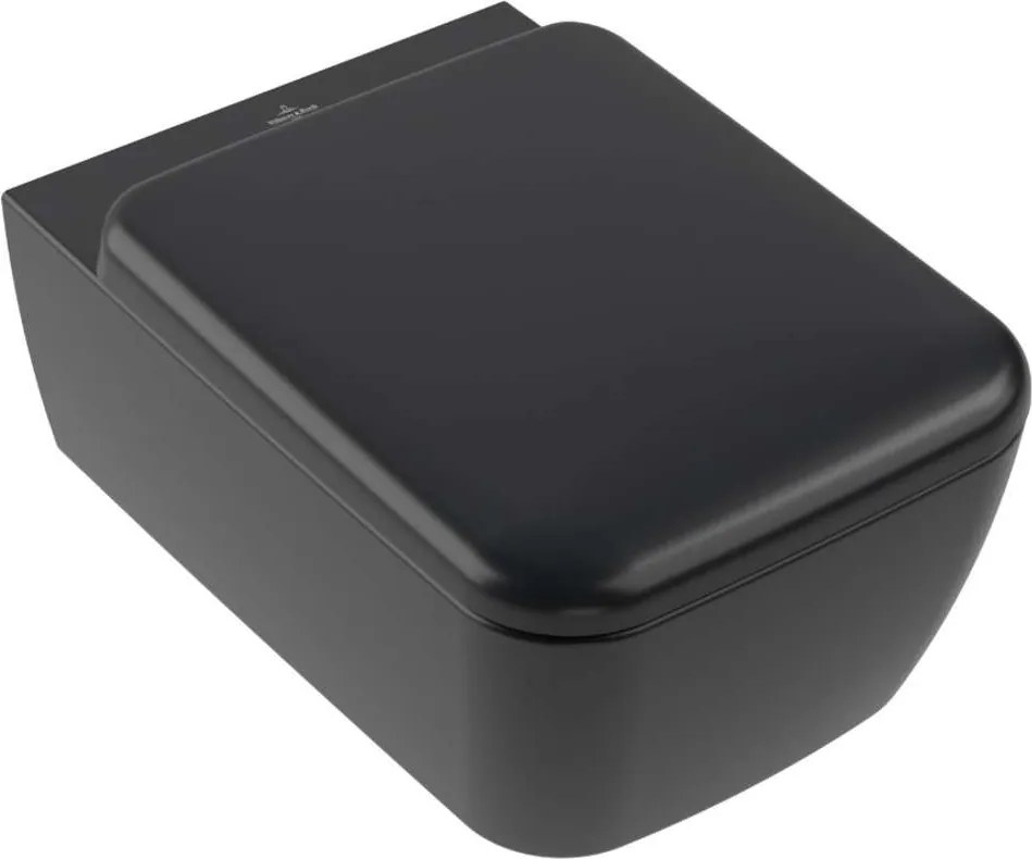 Villeroy & Boch Skyla - Závěsné WC se sedátkem SoftClosing, TwistFlush, DirectFlush, CeramicPlus, Pure Black 4682CLR7