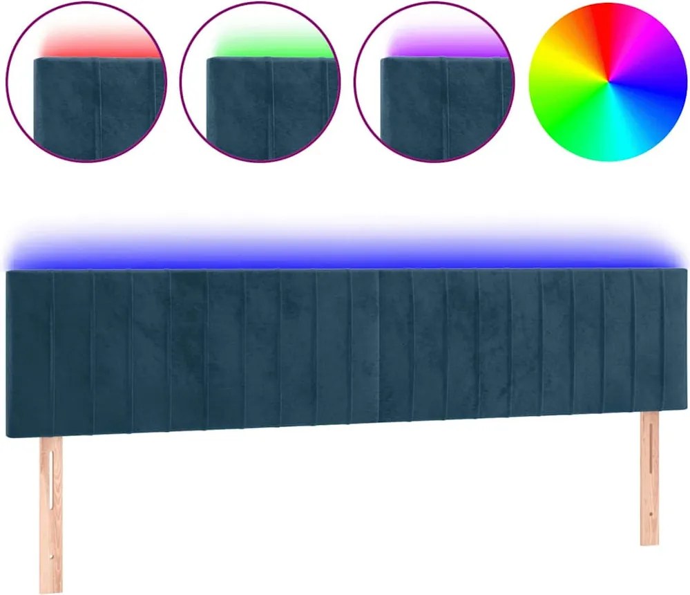 Čelo postele s LED tmavě modré 200x5x78/88 cm samet 3121920