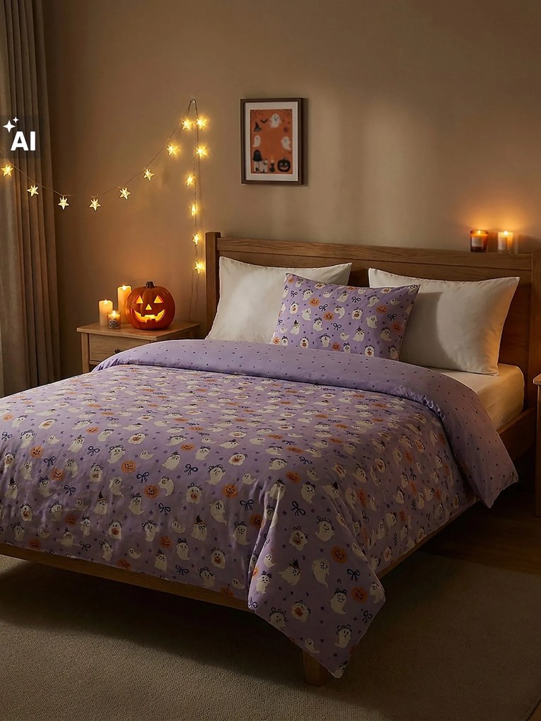 Sinsay - Sada ložního prádla s halloweenským motivem - fialová