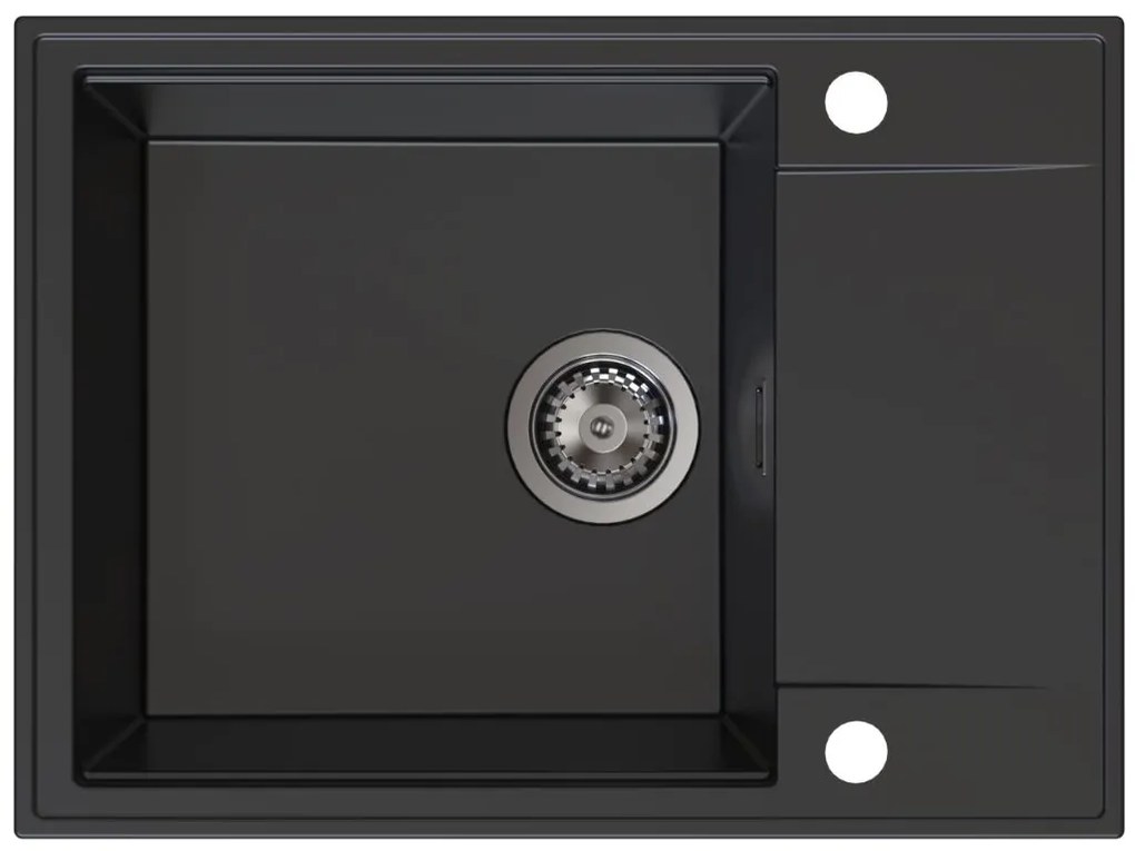 Sink Quality Sink55, kuchyňský granitový dřez 620x460x215 mm + grafitový sifon, černá, SKQ-SINK.C.1KKO.XB