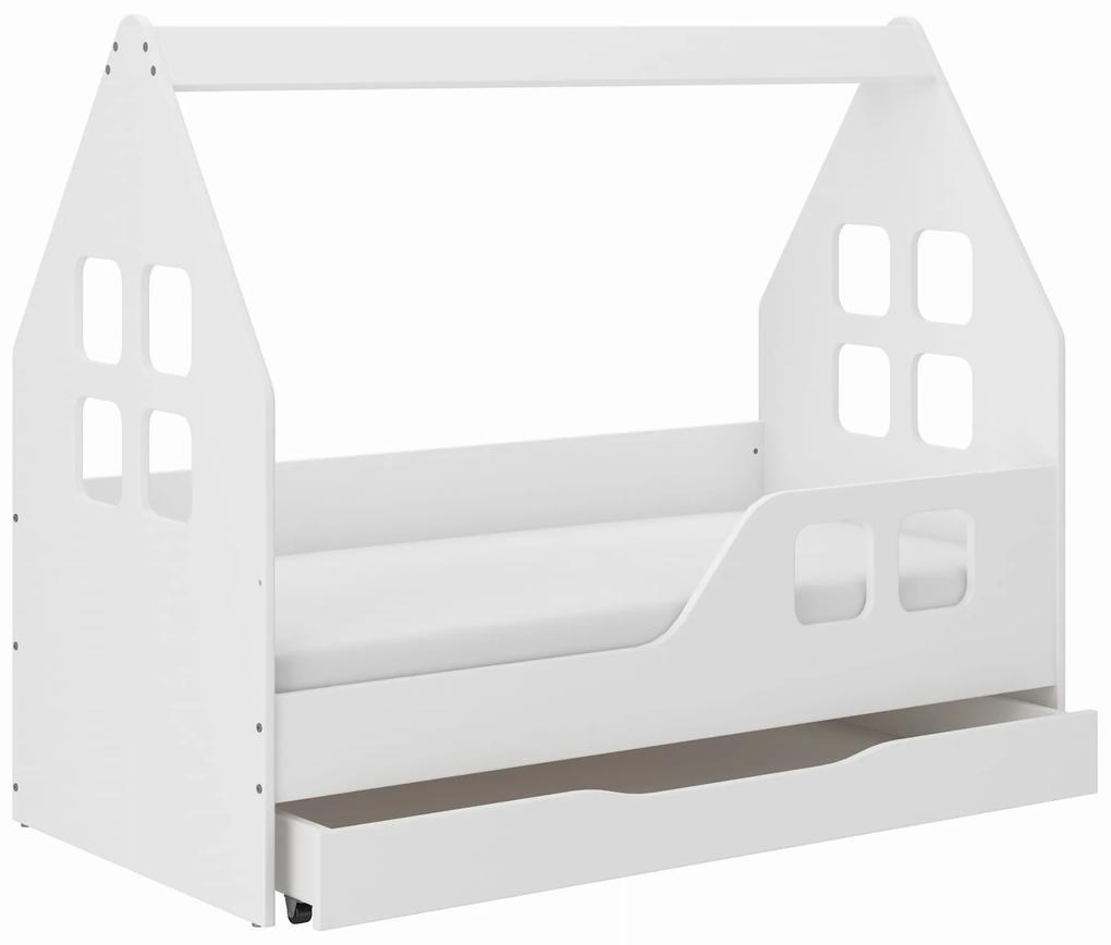 Dětská domečková postel KIDHOUSE se šuplíkem - bílá - pravá - 140x70 cm