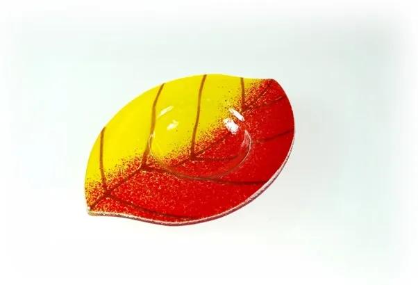 BDK-GLASS Skleněný svícínek LÍSTEK - žluto-červený Rozměr: 30x10cm