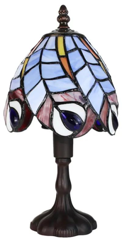 Stolní lampa Tiffany Rushe modrá s motivem pavích per – 15x32 cm