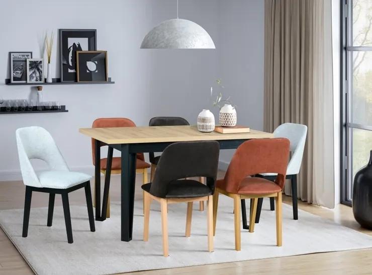 Jídelní sestava DX 26 odstín lamina (deska stolu) wotan, odstín dřeva (židle + nohy stolu) černá, potahový materiál látka