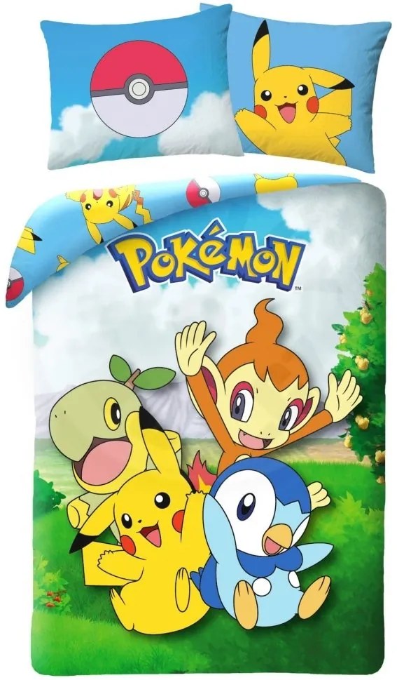 Oboustranné ložní povlečení Pokémoni - motiv Přátelé - 100% bavlna - 70 x 90 cm + 140 x 200 cm