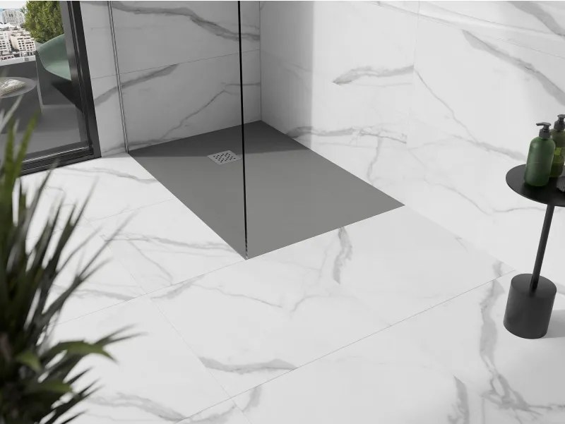 Mexen Stone+, obdélníková vanička z minerálního kompozitu 80 x 70 cm, šedá-betonová, 44617080