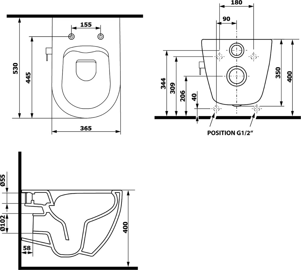 Isvea INFINITY CLEANWASH závěsná WC mísa 36,5 x 35 x 53 cm Rimless integrovaná baterie a bidet. sprška bílá 10NFS1005I