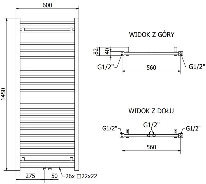 Mexen Pluton koupelnový radiátor 1450 x 600 mm, 826 W, Bílá - W106-1450-600-00-20