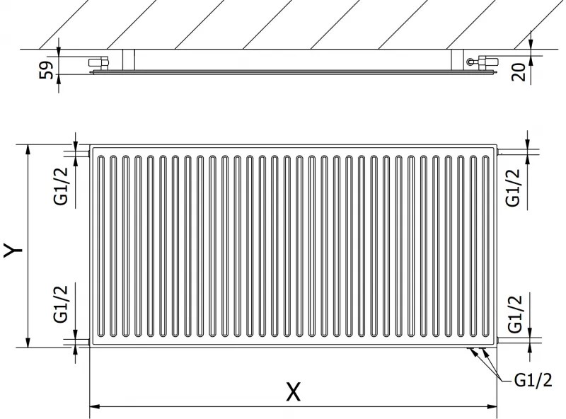 Mexen Hygiene CVH10, panelový radiátor 500 x 600 mm, spodní připojení, 318 W, černá, W610H-050-060-70