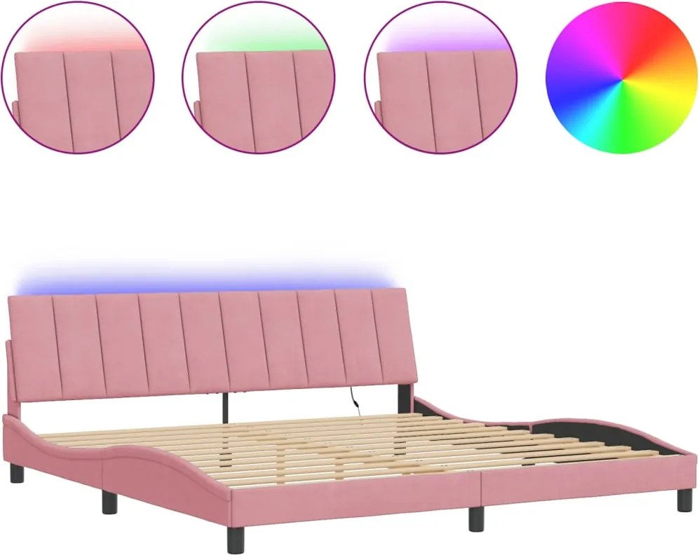 Rám postele s LED osvětlením bez matrace Hanko růžový 200 x 200 cm samet 3213804