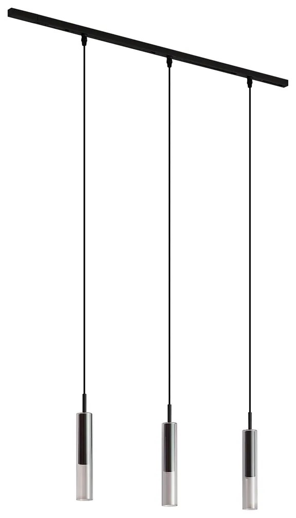Moderní kolejnicový systém černý se 3 závěsnými svítidly černý s kouřovým sklem 1-fázový - Slimline Loyce
