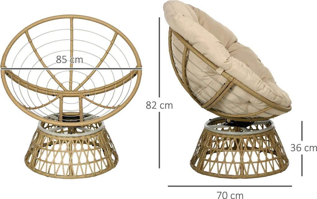 Proutěné křeslo ratanové křeslo venkovní křeslo, boho styl, odolné proti povětrnostním vlivům, 85 cm x 70 cm x 82 cm, krémová + příroda